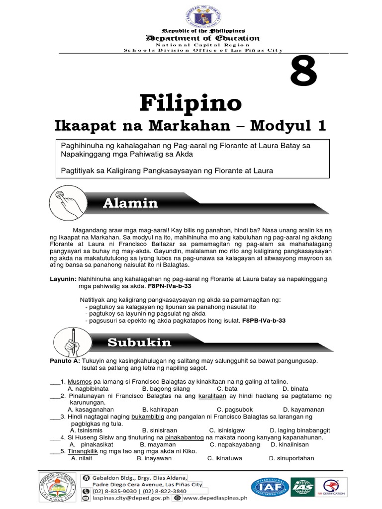 4th Quarter ADM Module 1 4 Filipino 8 SY 2021 2022 | PDF