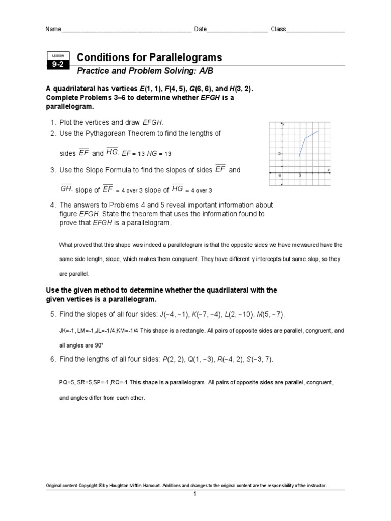 Conditions For Parallelograms: Practice and Problem Solving: A/B | PDF
