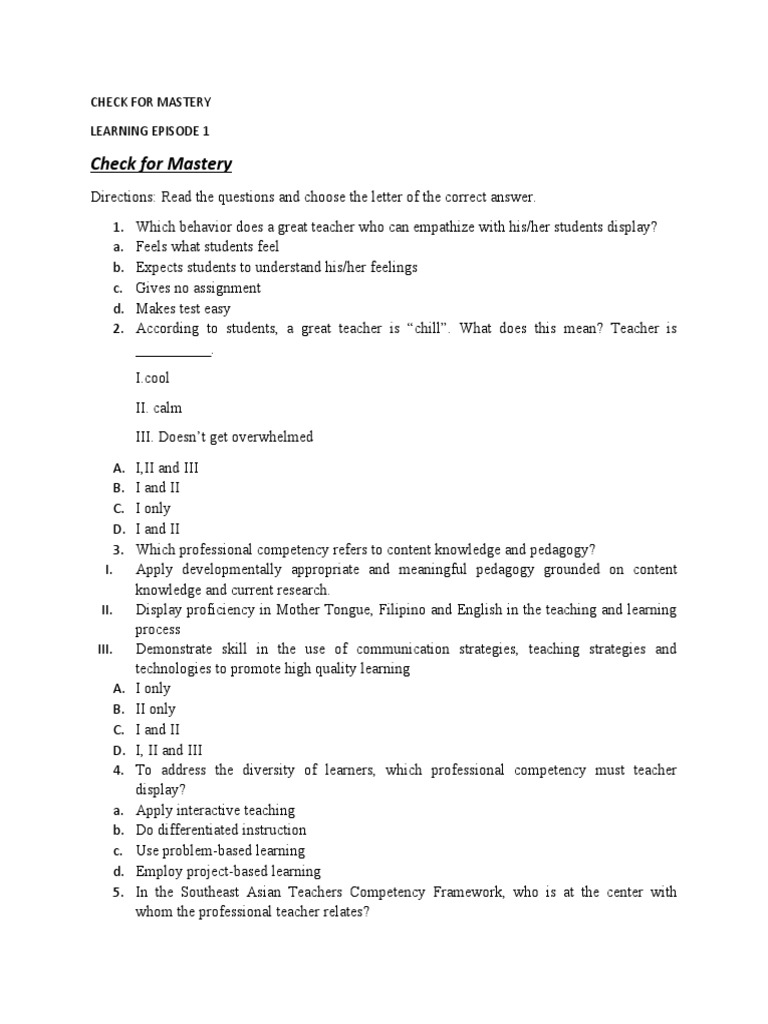 Teacher Mastery Check Guide | PDF | Career & Growth