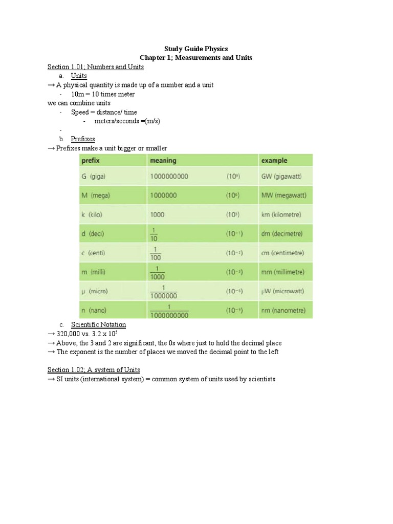 Physics Study Guide: Measurements & Units | PDF
