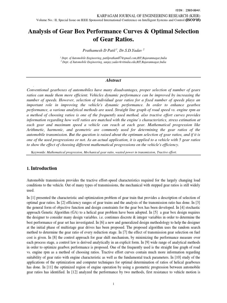 Analysis of Gear Box Performance Curves & Optimal Selection of Gear ...