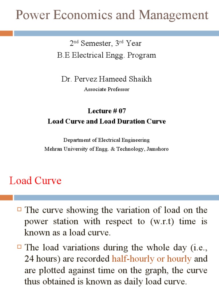Lect 07 Load Curve And Load Duration Curve PDF Demand Watt