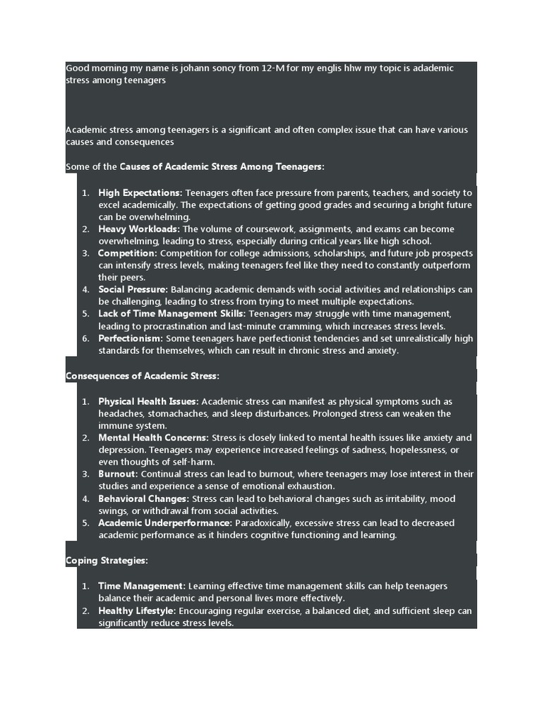 Managing Academic Stress in Teens | PDF | Stress (Biology) | Adolescence