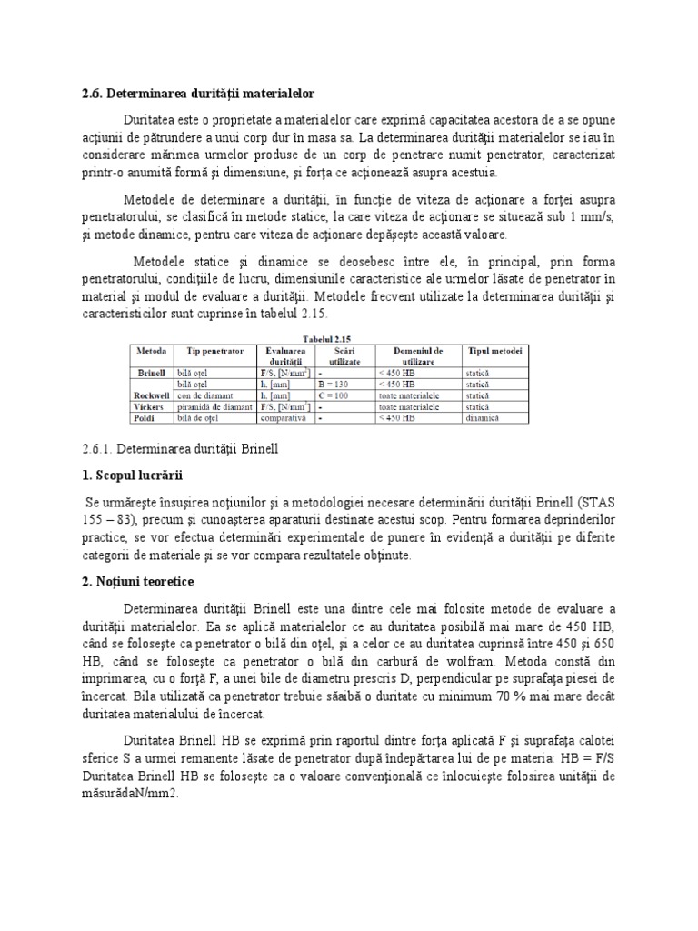 2.6. Determinarea Durităţii Materialelor | PDF