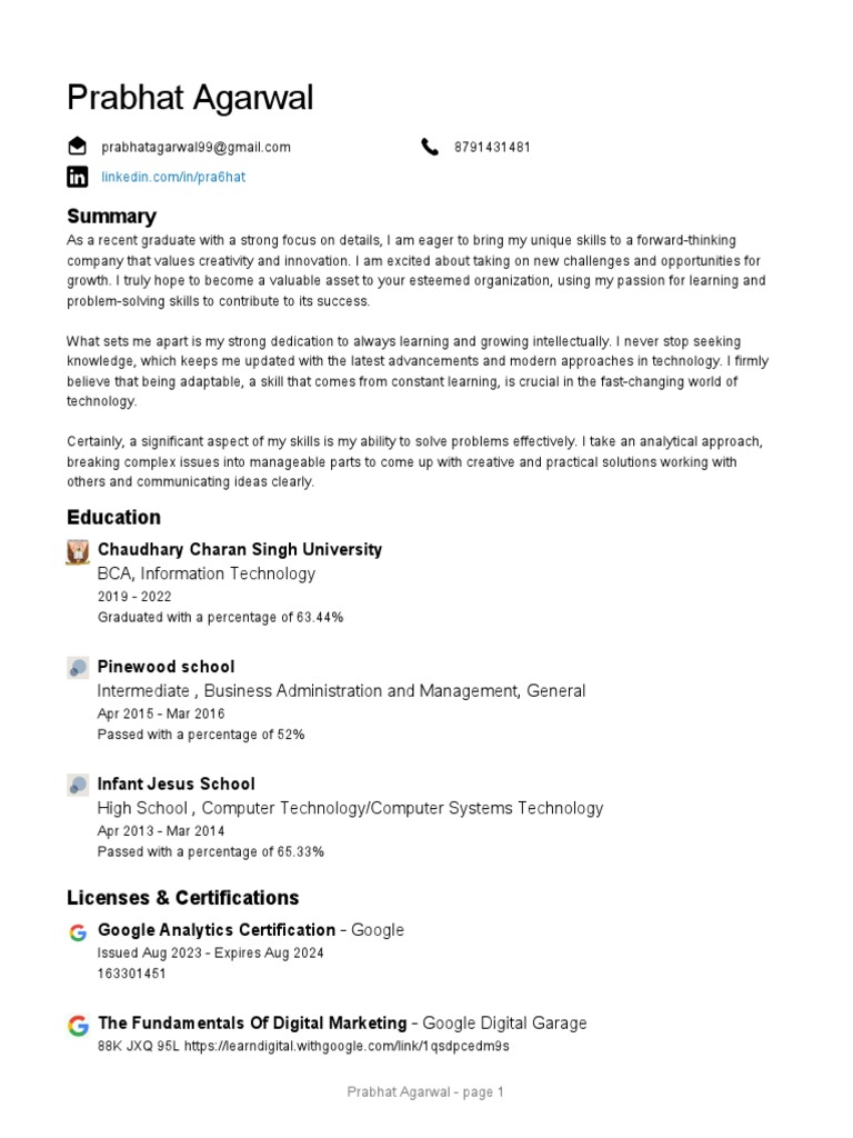 Resume Prabhat Agarwal | PDF