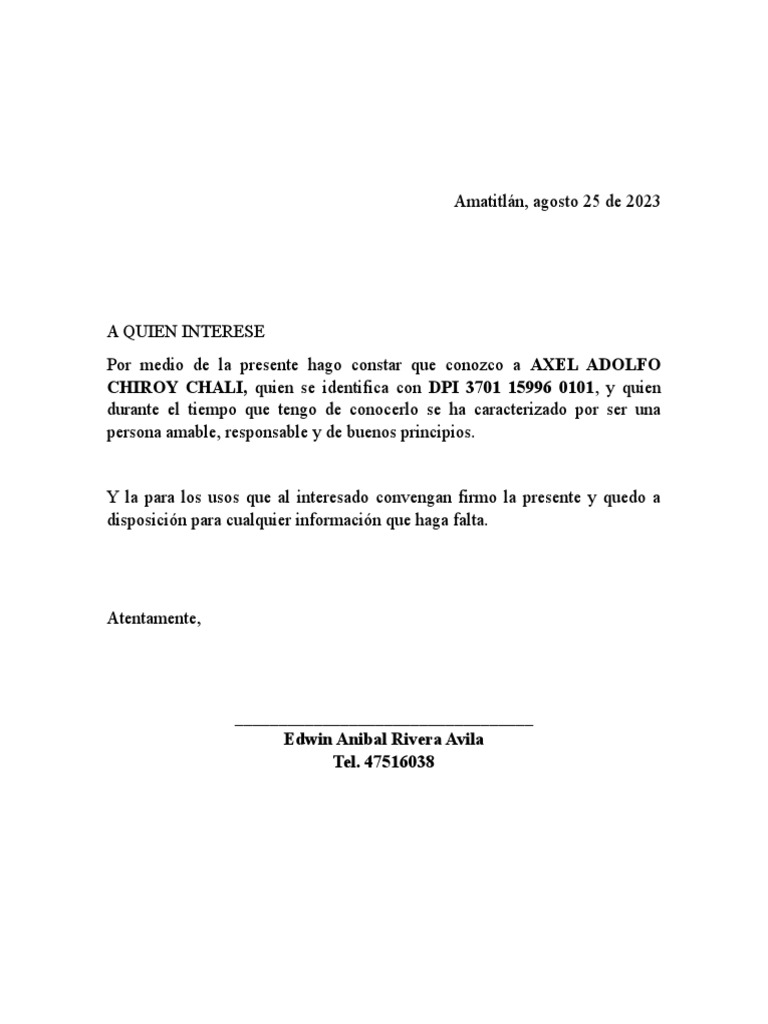 Cartas Reco Carlos Daniel | PDF