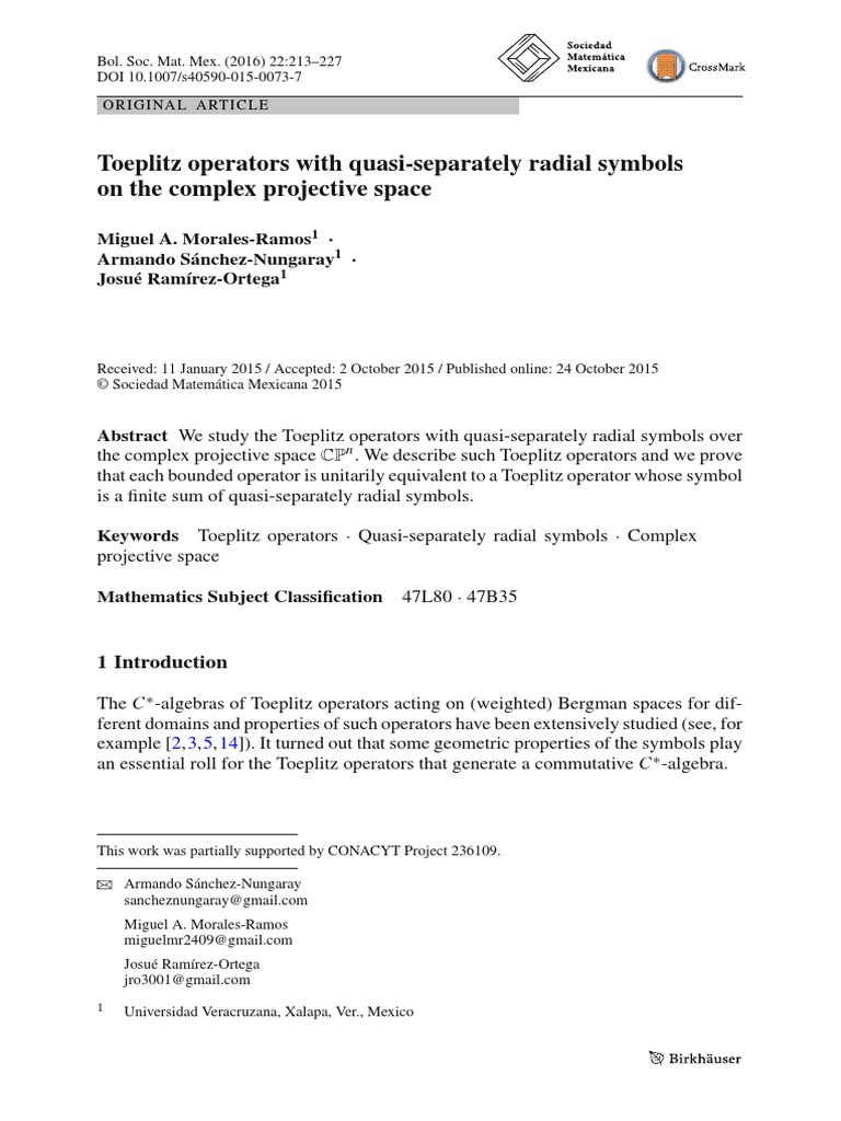 Toeplitz Operators on CPn | PDF | Mathematical Concepts | Mathematics