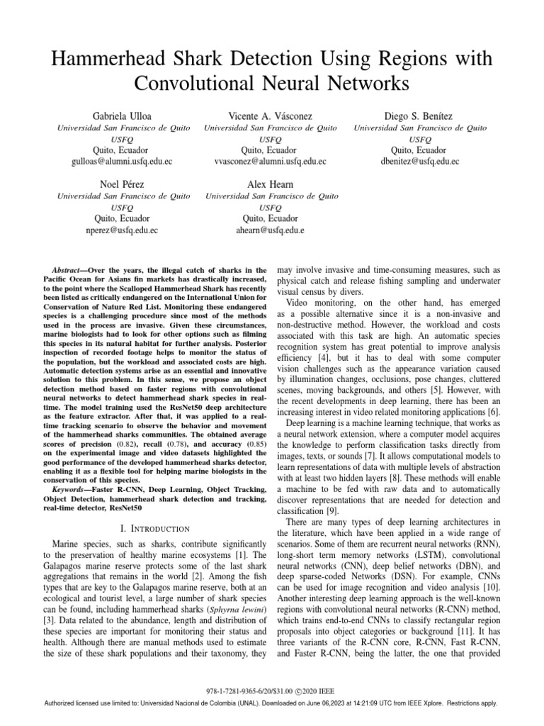 Hammerhead Shark Detection Using Regions With Convolutional Neural ...