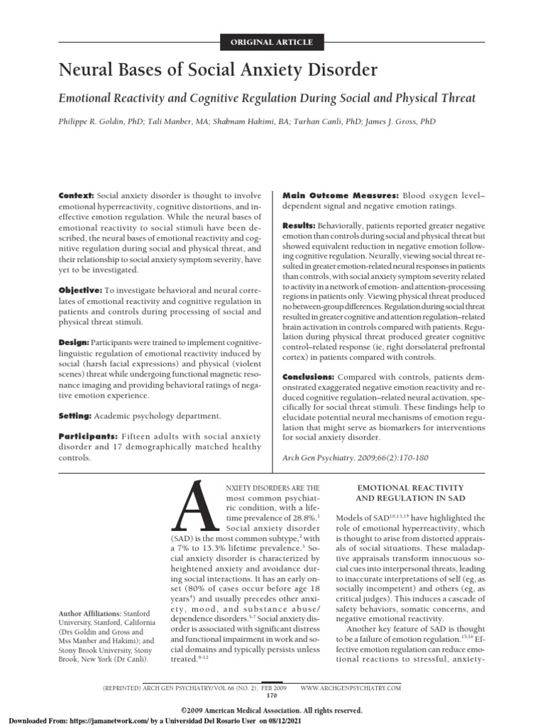 Neural Bases of Social Anxiety Disorder | PDF | Cingulate Cortex | Emotions
