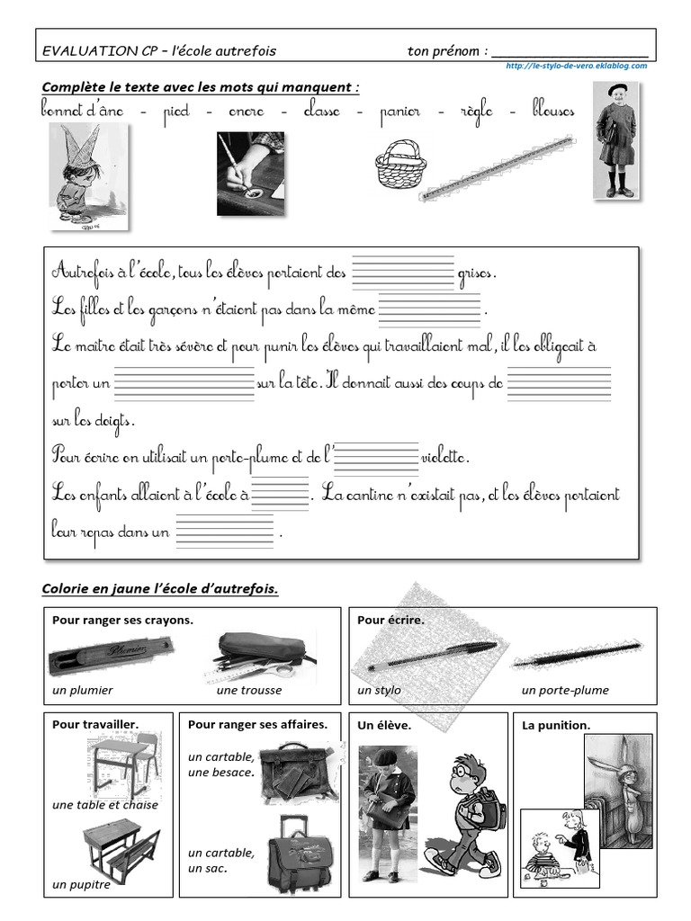 Eval CP Ecole Autrefois | PDF