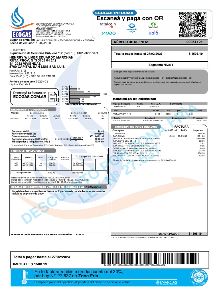Factura Debito ECOGAS | PDF