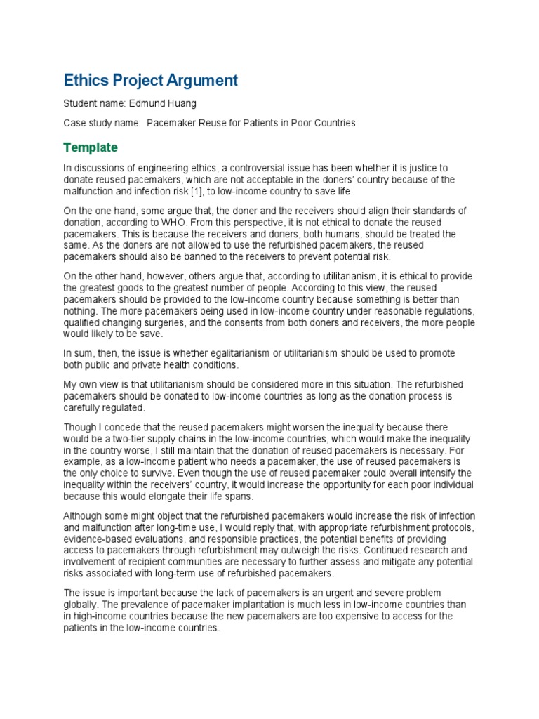 Ethics Project Argument Template | PDF