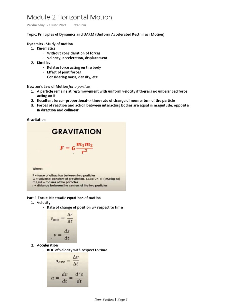 Kinematic Equations for Rectilinear Motion | PDF | Science & Mathematics