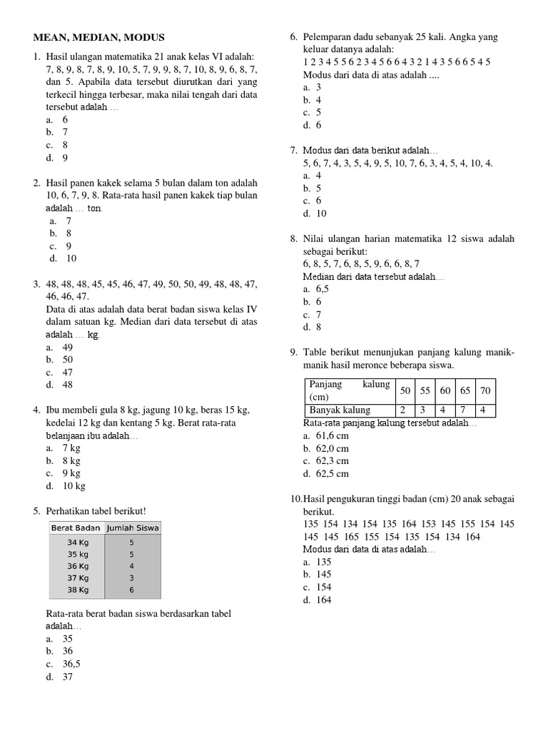 Mean, Median, Modus | PDF