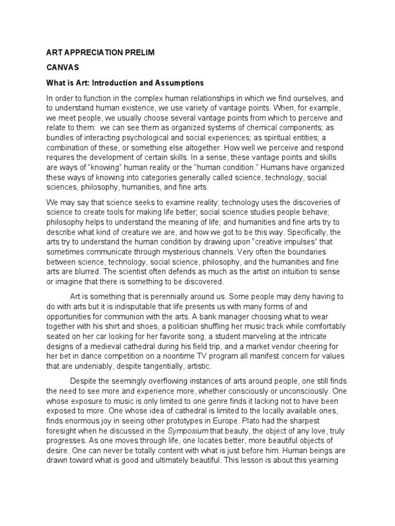 Arts Appreciation Prelim Reviewer | PDF