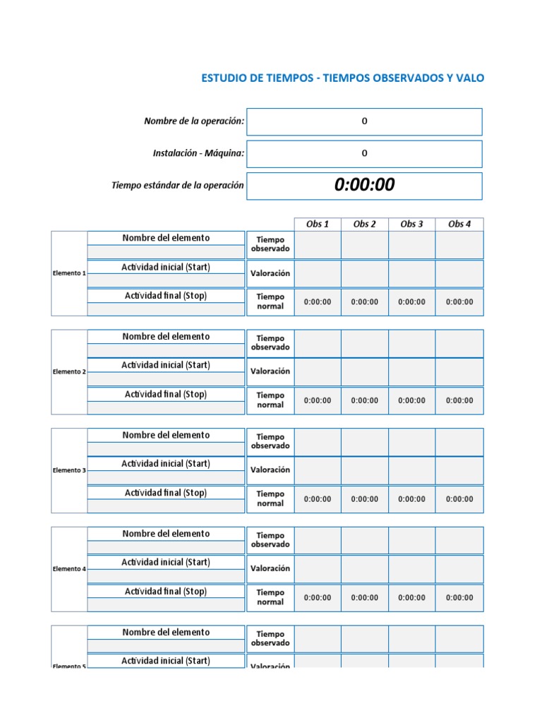 Formato De Estudio De Tiempos Pdf