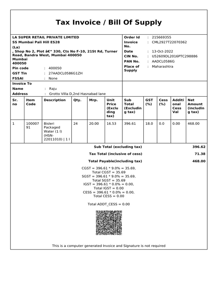 Tax Invoice / Bill of Supply | PDF | Sales | Economies