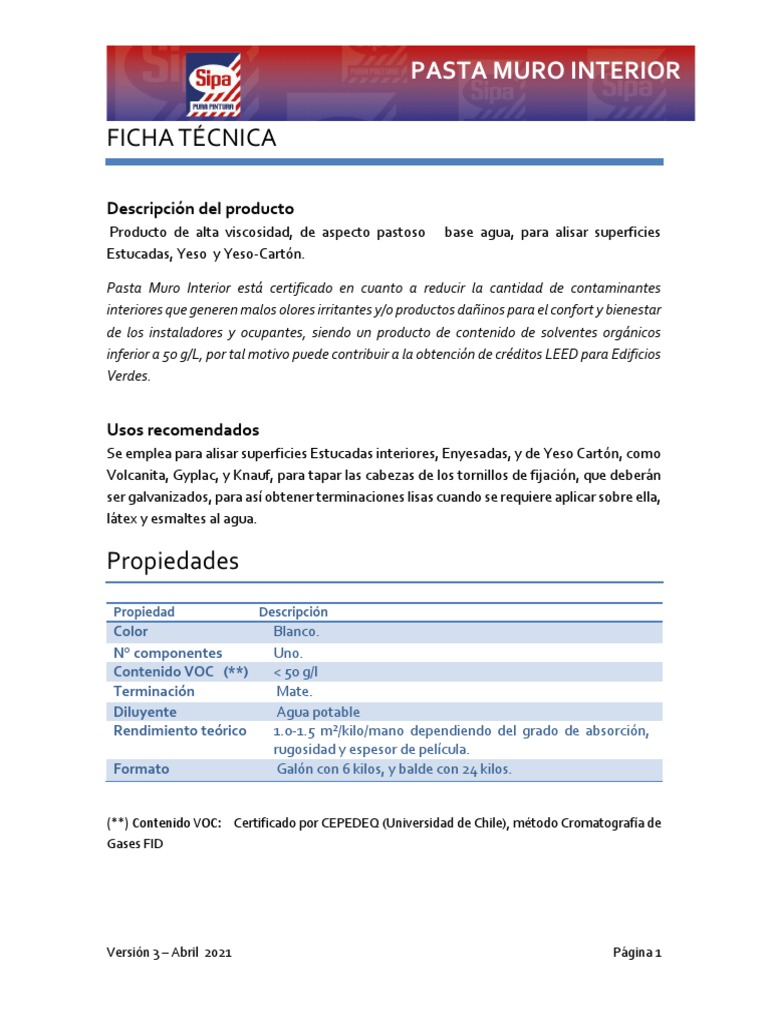 SIPA Pasta Muro Interior | PDF | Ciencia y matemáticas