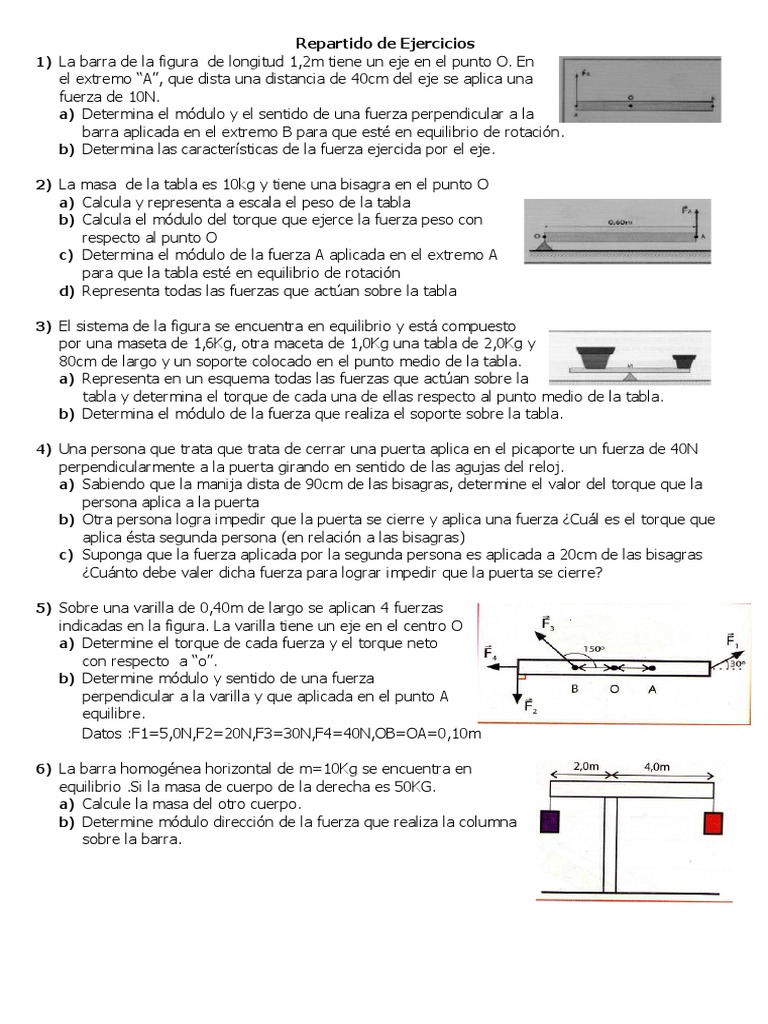 Ejercicios de Torque y Equilibrio | PDF | Fuerza | Movimiento (física)