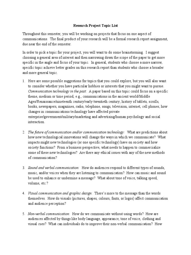 Communication Research Topic Ideas | PDF | Communication | Nonverbal ...