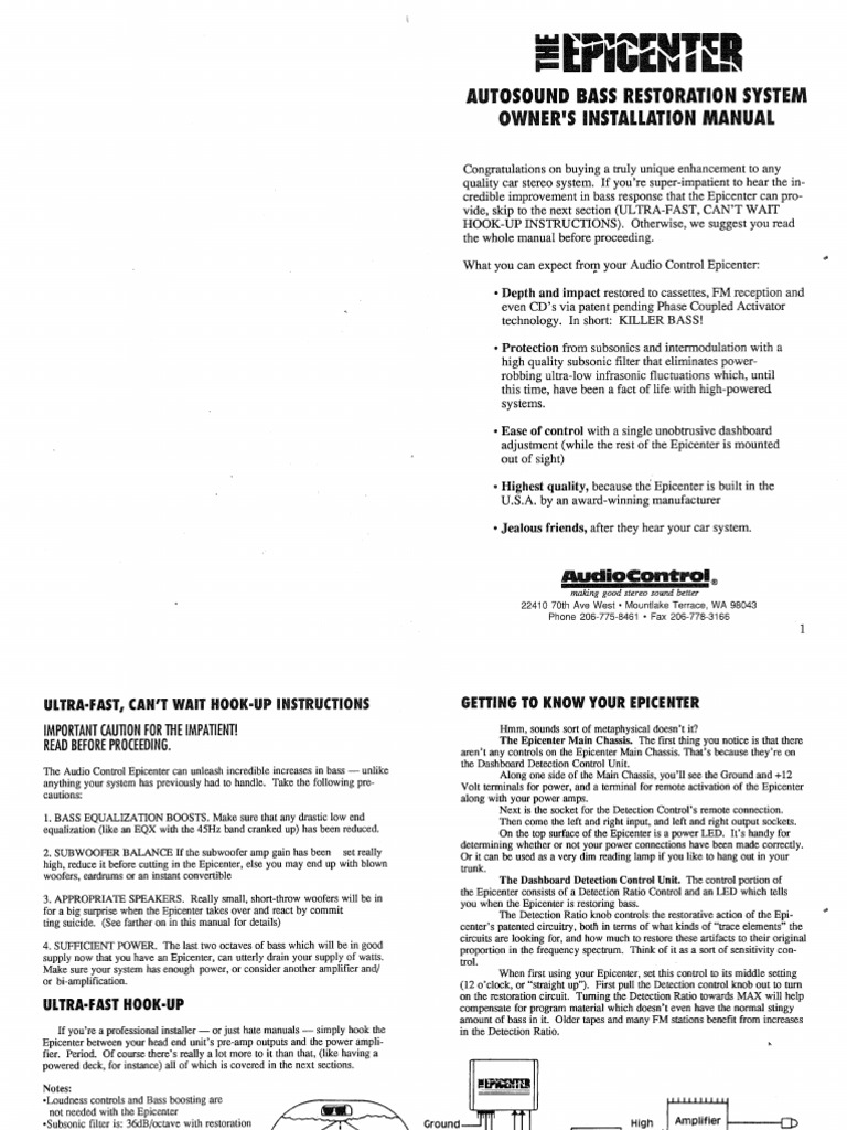 Audio Control The Epicenter (Original) Owners Manual | PDF