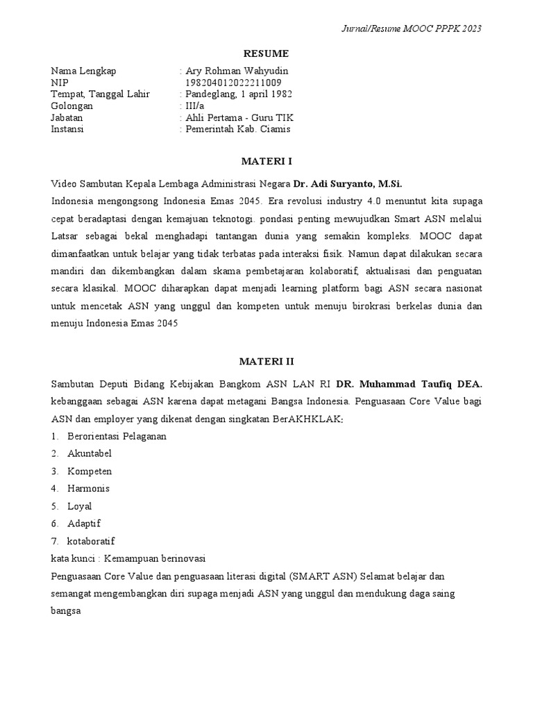 Resume Jurnal MOOC 2023 Ary | PDF
