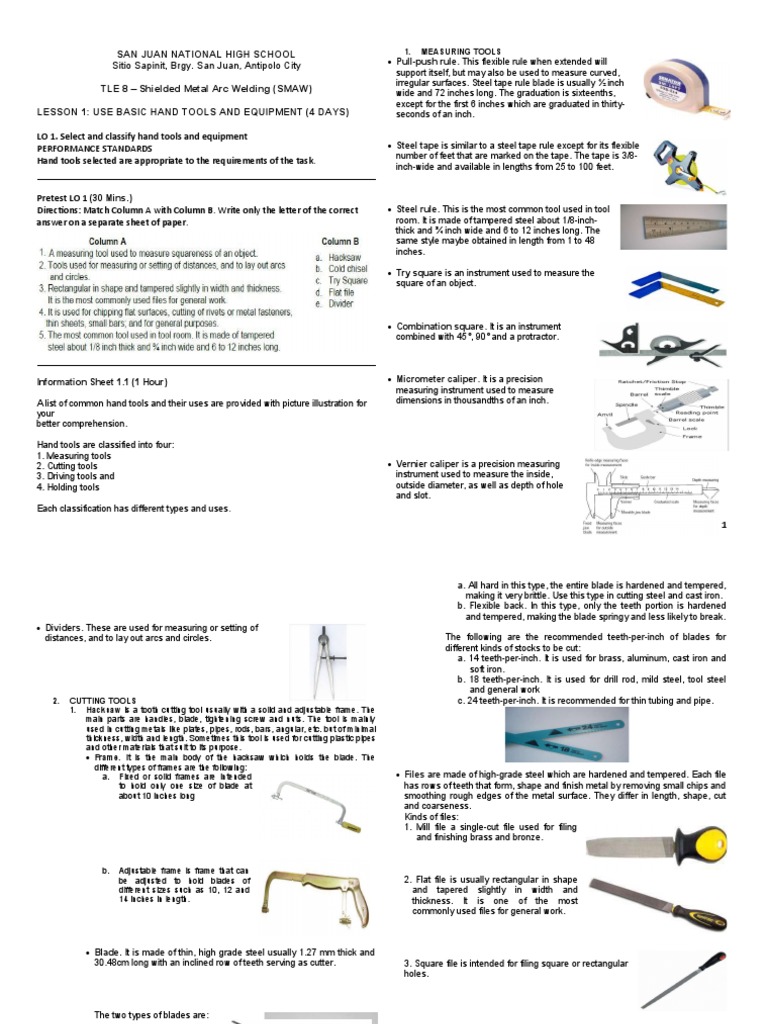 01 Week TLE 8 - SMAW Module - A4 | PDF | Screw | Blade