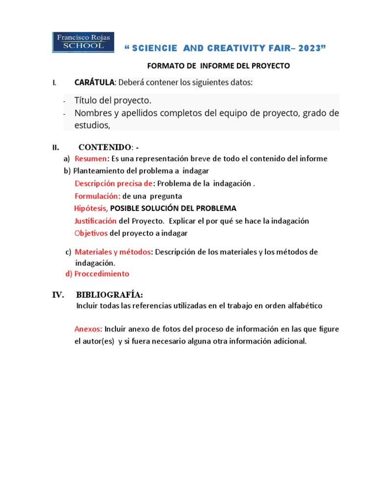 Formato Informe de Feria de Ciencias | PDF Formato Informe de Feria de Ciencias | PDF