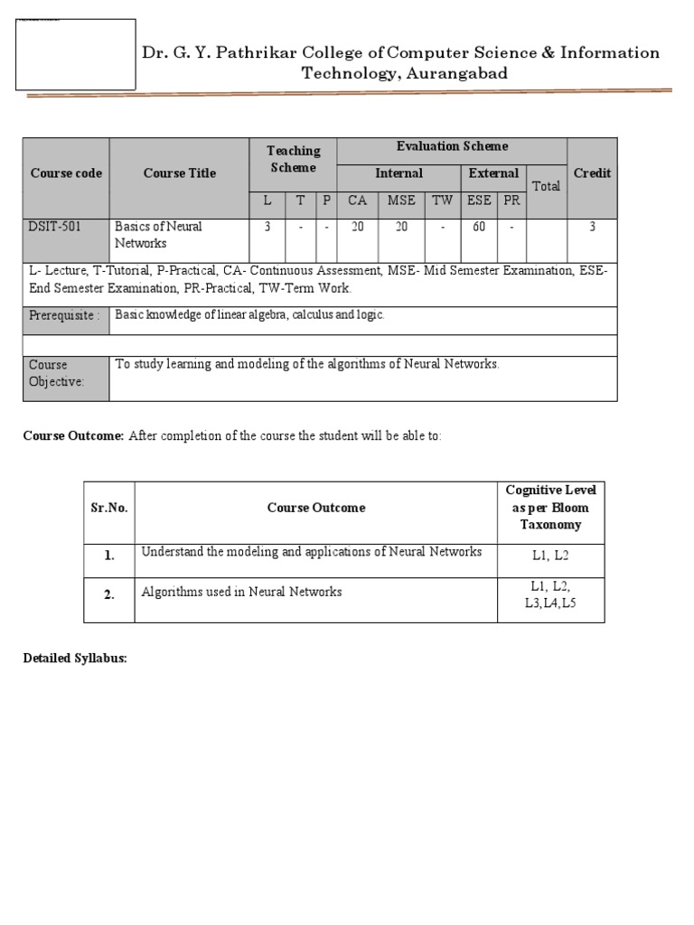 Neural Network Syllabus | PDF