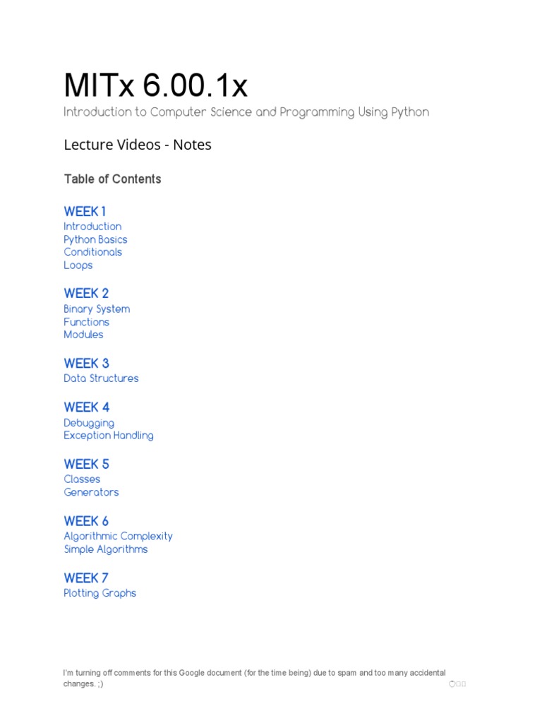 Study Guide - MITx 6.00.1x | PDF