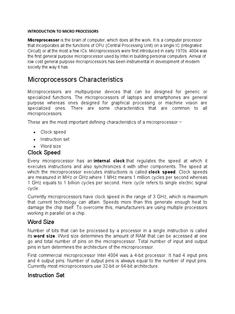 Introduction To Micro Processors | Download Free PDF | Central Processing Unit | Microprocessor