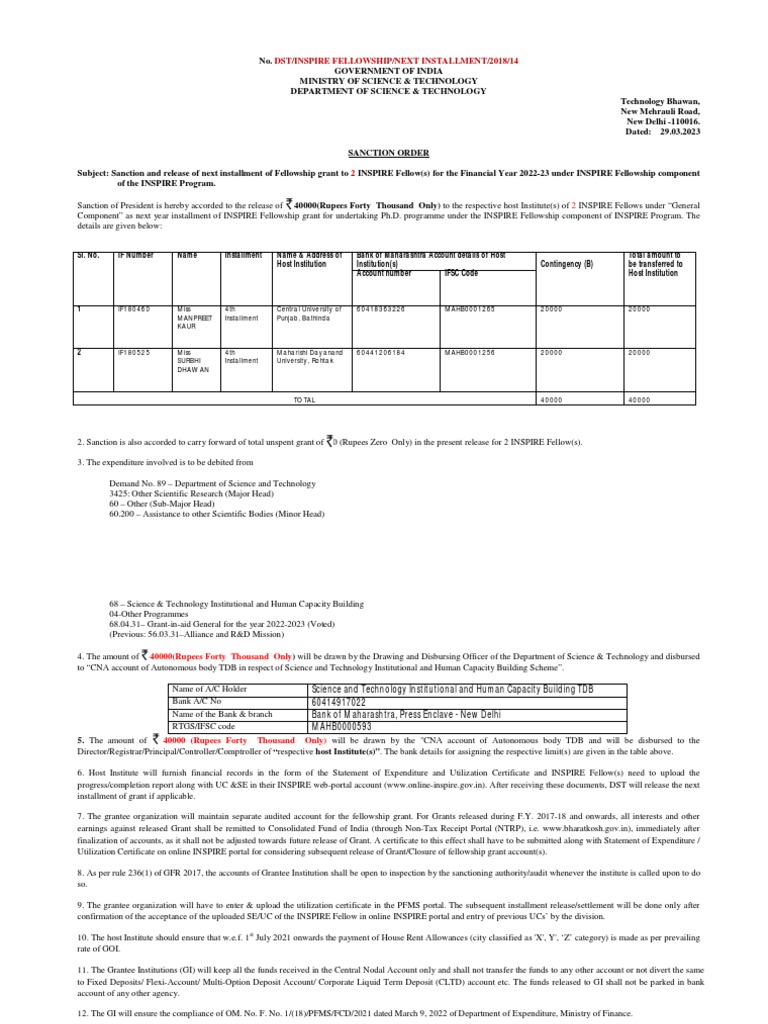 Fellowship Consolidated Sanction Order 2022-23 (List-20) PDF | PDF ... Fellowship Consolidated Sanction Order 2022-23 (List-20) PDF | PDF ...