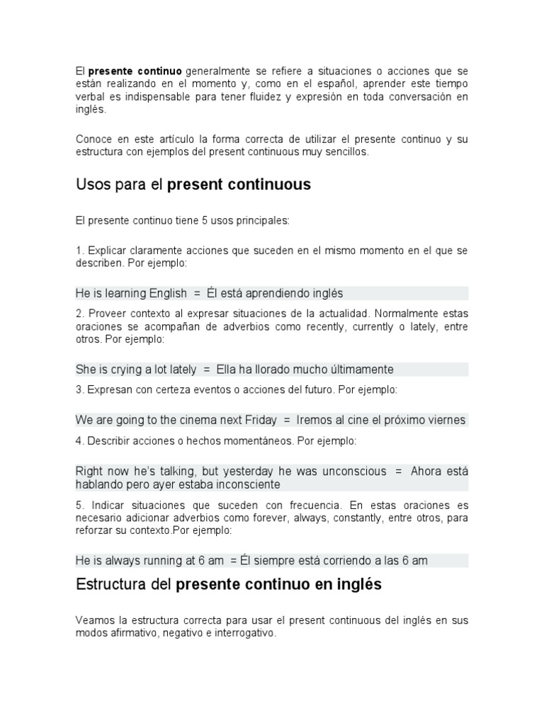 Presente Continuo | PDF | Verbo | Ciencia cognitiva