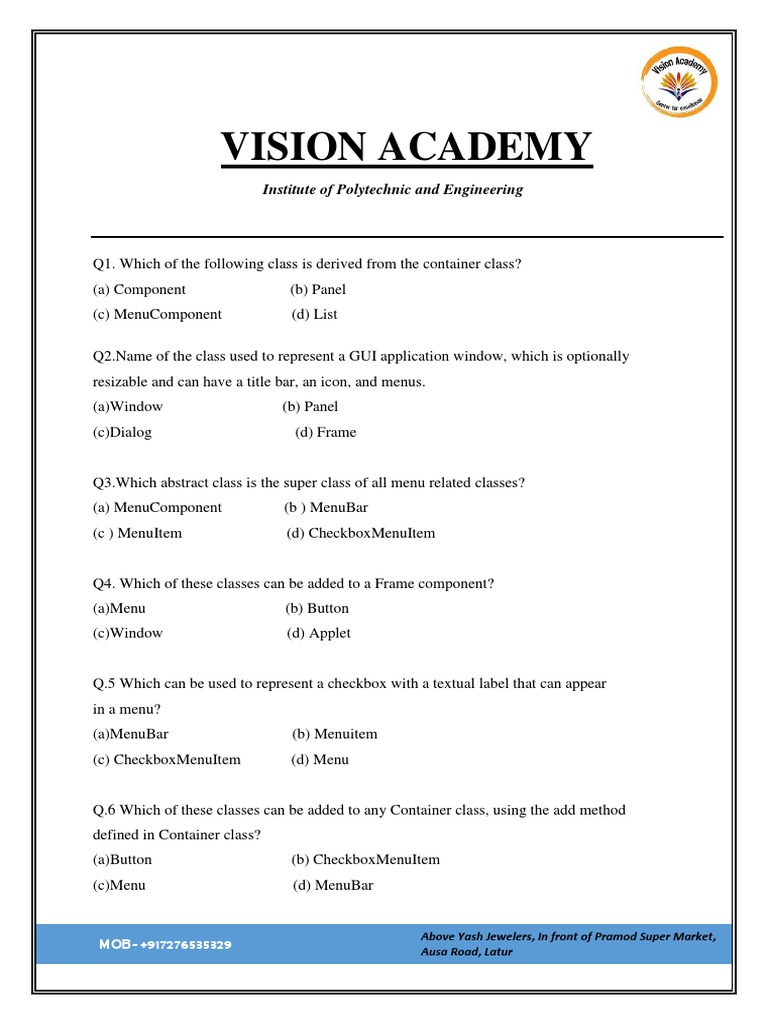 Awt Questions | PDF | Java (Programming Language) | Class (Computer Programming)