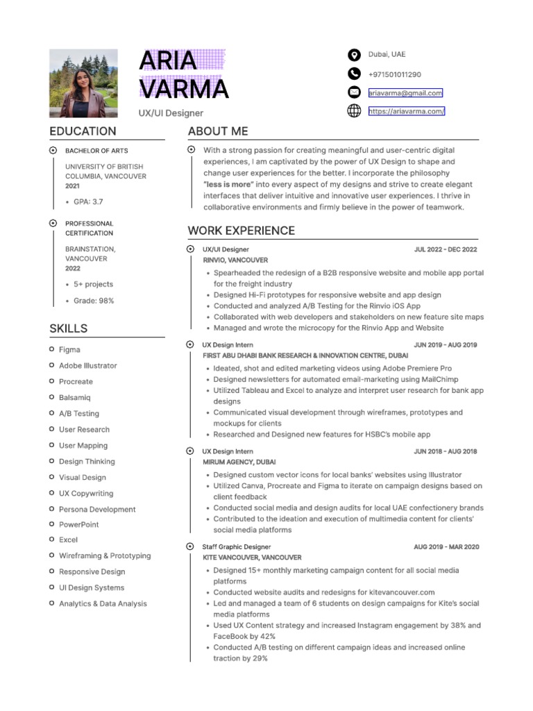 Aria Varma Resume Dubai | PDF
