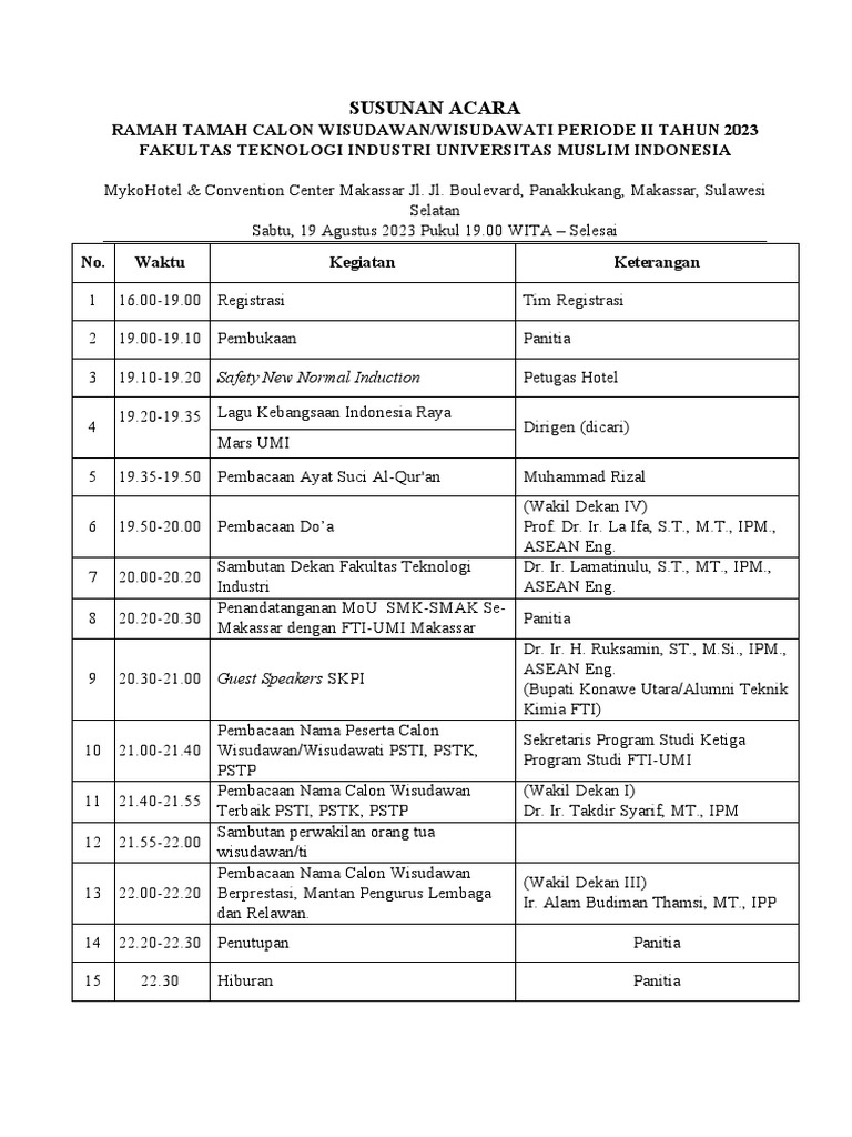 Susunan Acara Ramah Tamah Periode II 2023 | PDF