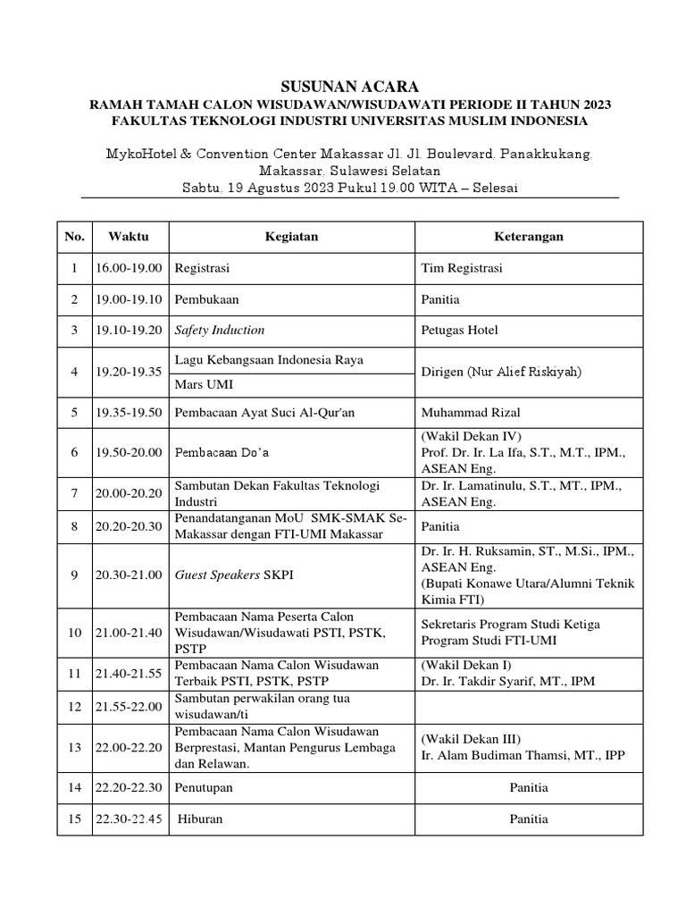 Susunan Acara Ramah Tamah Periode II 2023 | PDF