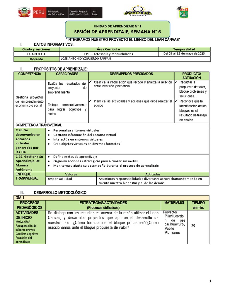 6sesión de Aprendizaje 2023-Ept 4e-F | PDF | Evaluación | Aprendizaje