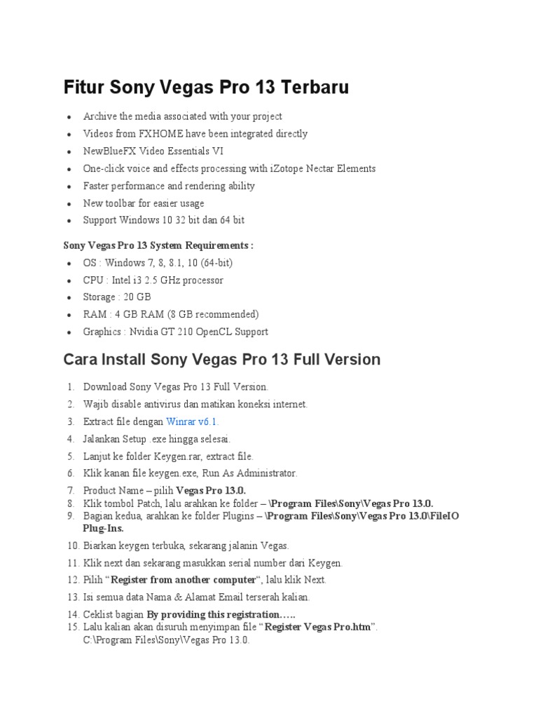 Fitur Sony Vegas Pro 13 Terbaru | PDF Fitur Sony Vegas Pro 13 Terbaru | PDF