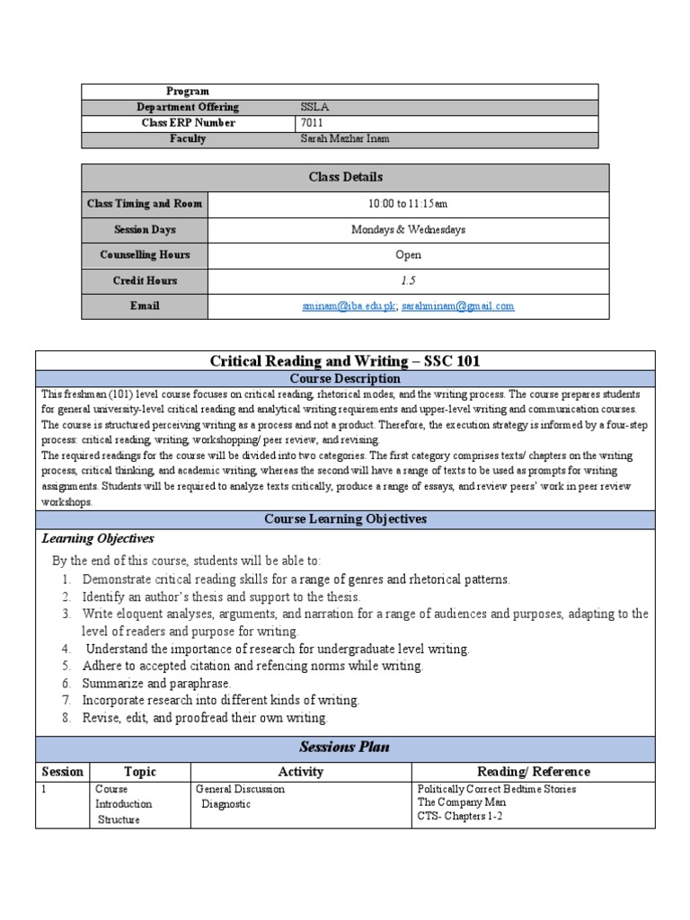 Critical Reading and Writing Course | PDF | Rhetoric | Essays