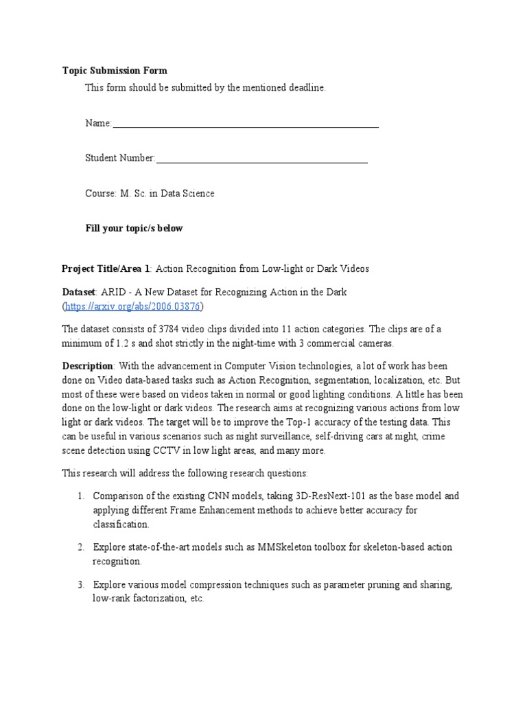 Topic+Submission+Form Sample | PDF | Deep Learning | Computer Vision