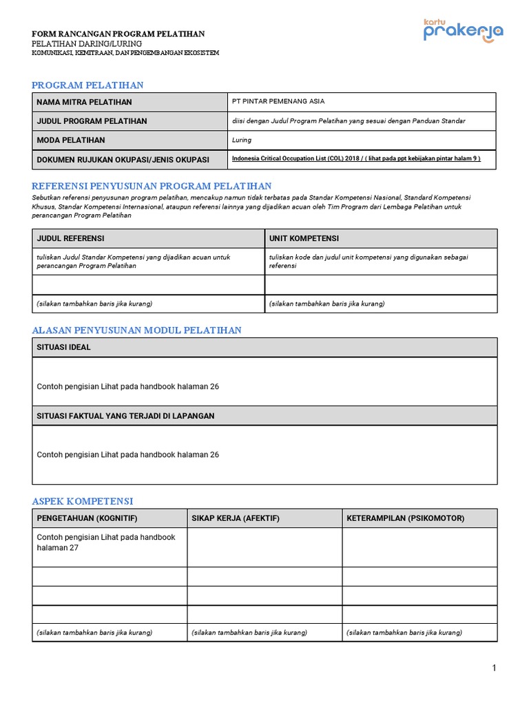 (Rancangan Program Pelatihan) Dari LPK | PDF
