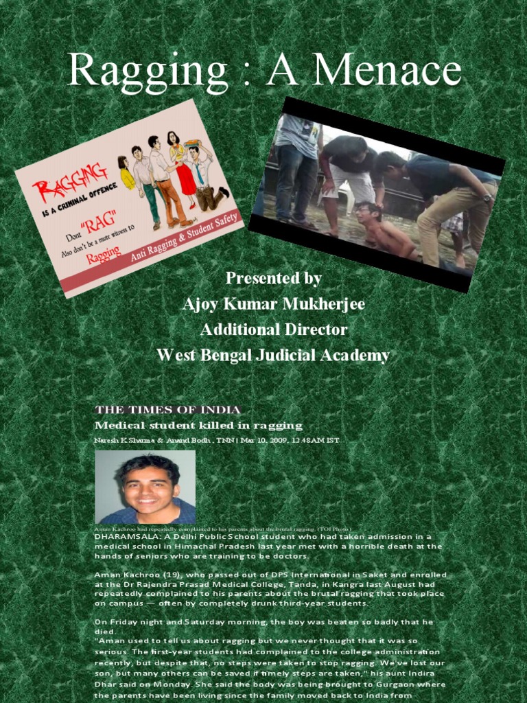 Presentation On Ragging - A Menace | PDF | Justice | Crime & Violence