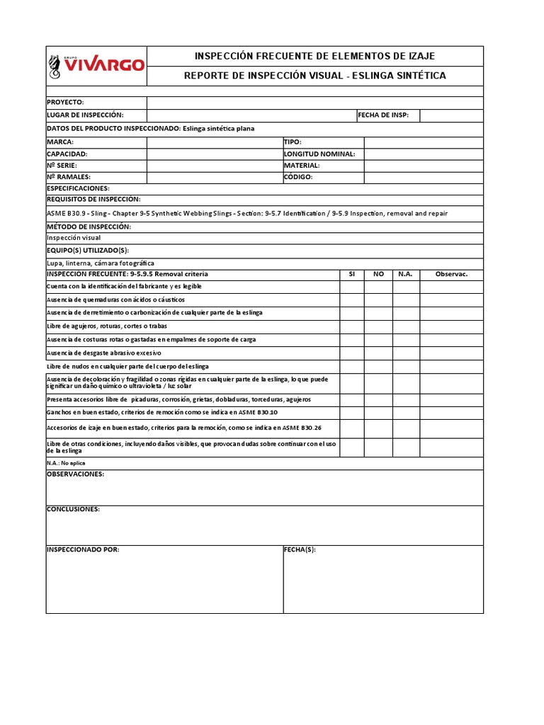 Reporte de Inspección Visual - Eslinga Sintética | PDF
