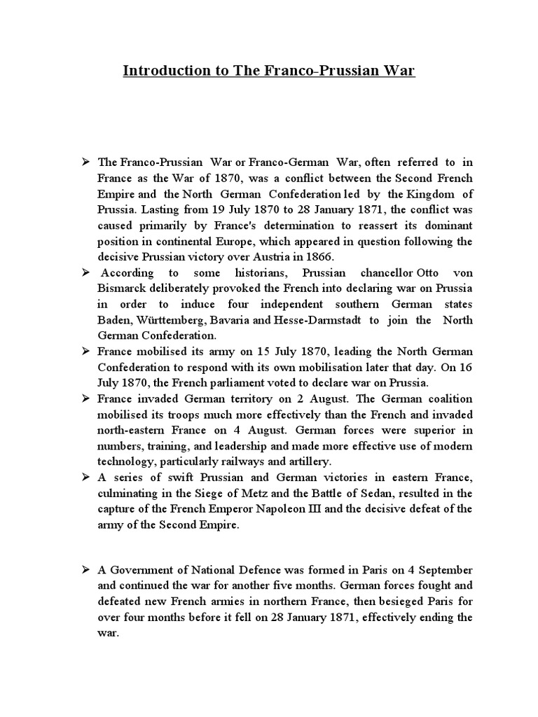 Franco-Prussian War Intro | PDF