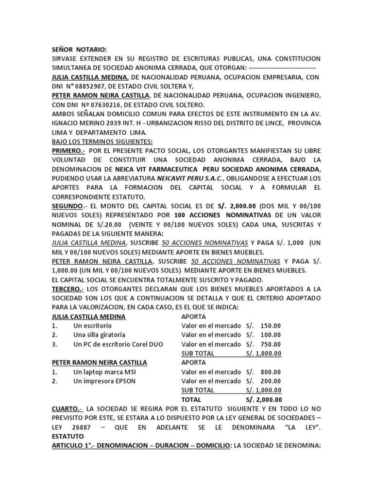 Constitucion-De-Empresa DROGUERIA | PDF | Compartir (Finanzas) | Business