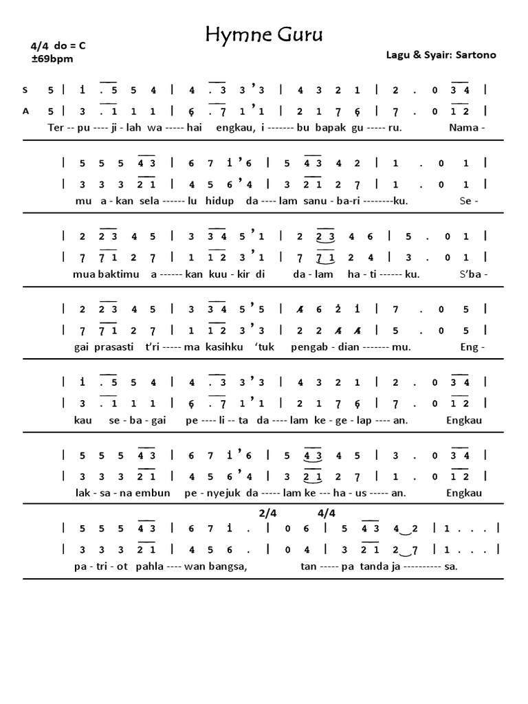 Hymne Guru - Not Angka | PDF