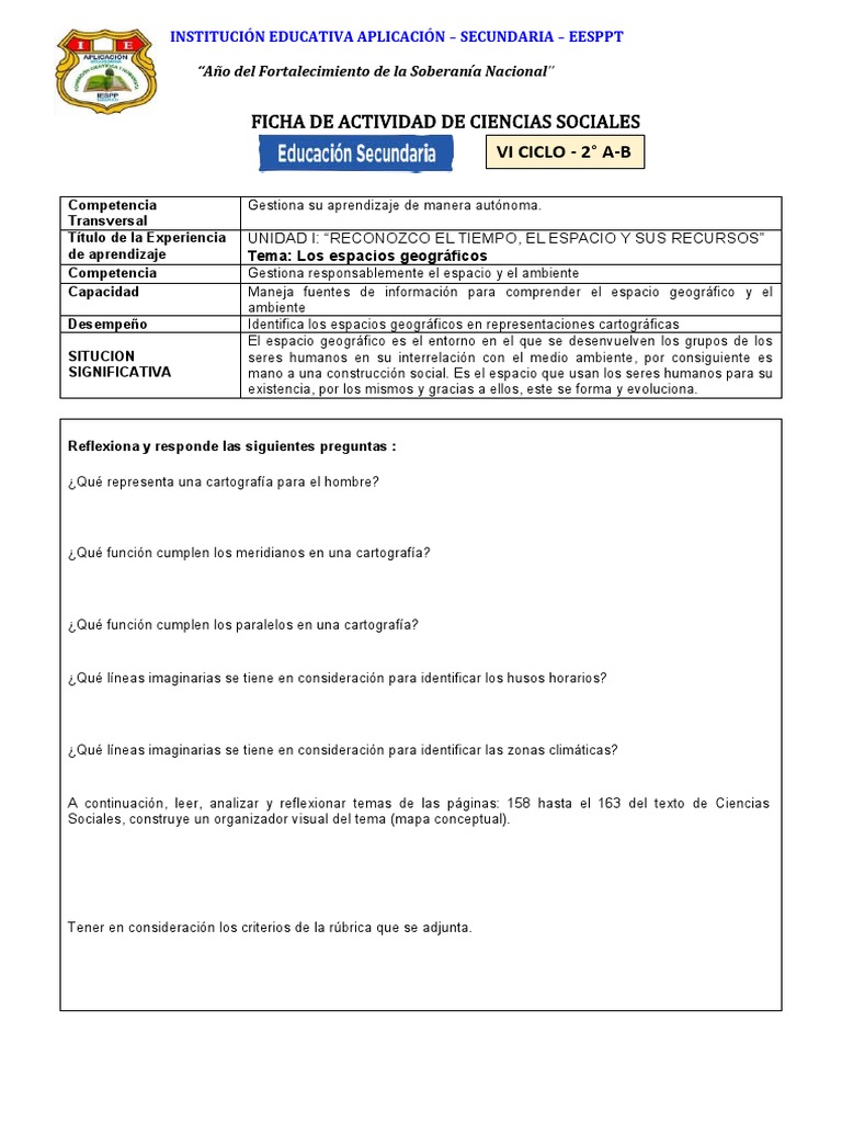 Ficha de Trabajo CCSS - Segundo Grado | PDF | Cartografía | Mapa