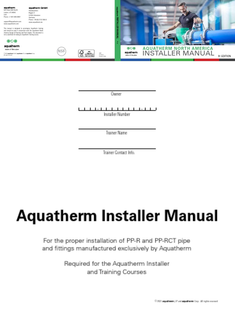 AQUATHERM Installer-Manual-2023-9th-Edition | PDF | Pipe (Fluid Conveyance) | Polyethylene
