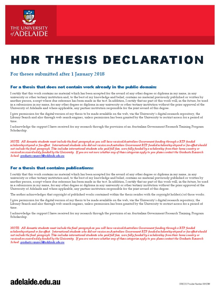 Examples of Thesis Declarations For Submissions | PDF | Thesis | University
